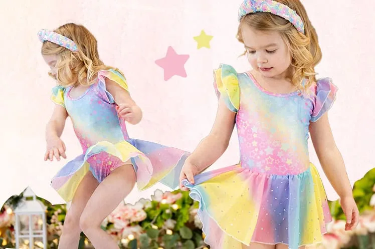 Arshiner Girls Shiny Ruffle Sleeve Ballet Leotard With Skirt Now 7 24